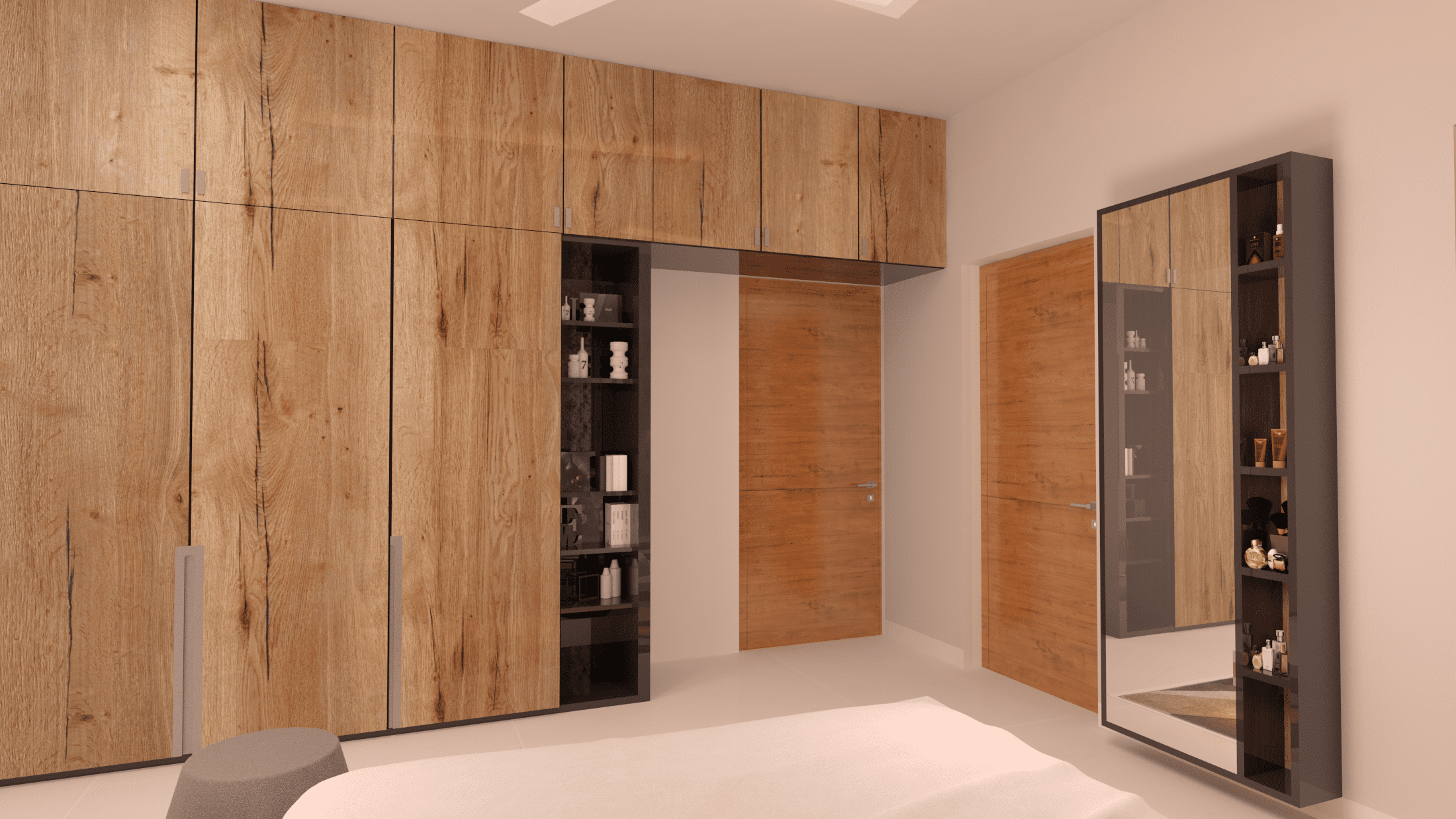Modern Master Bedroom Wooden Finish Wardrobe Design Artifex Interio